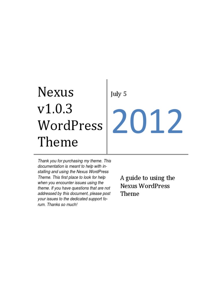 Nexus Theme Documentation | PDF | Word Press | Page Layout