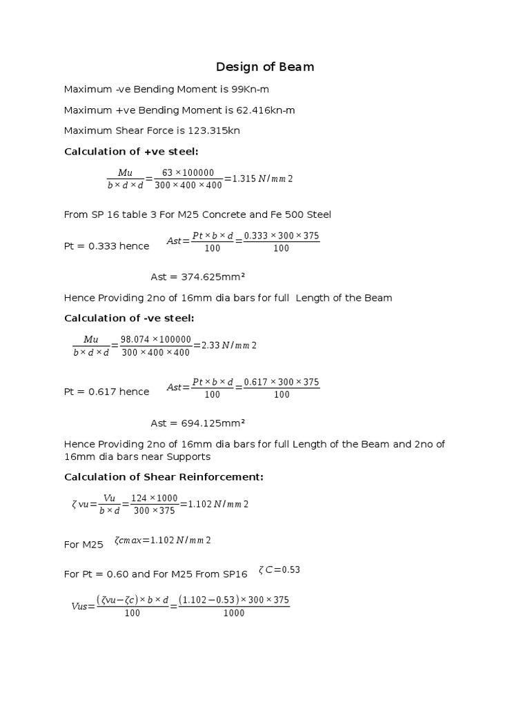 Design of Beam: Mu B× D ×D | PDF | Beam (Structure) | Bending