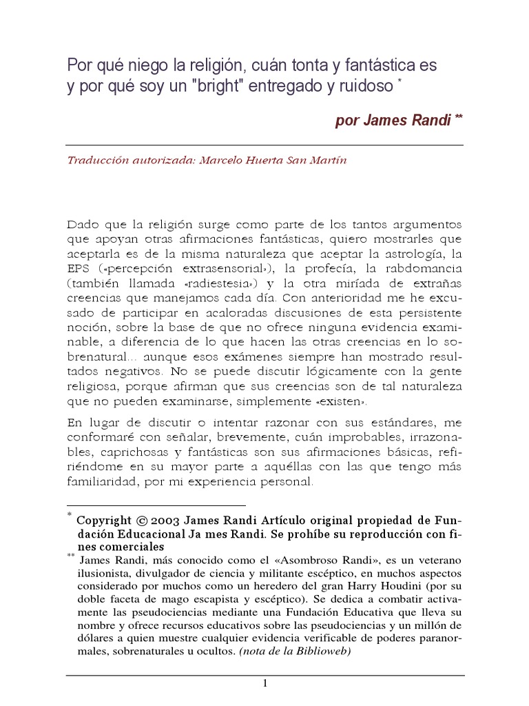 James Randi - Por Qué Niego La Religión | PDF | Science | Fe
