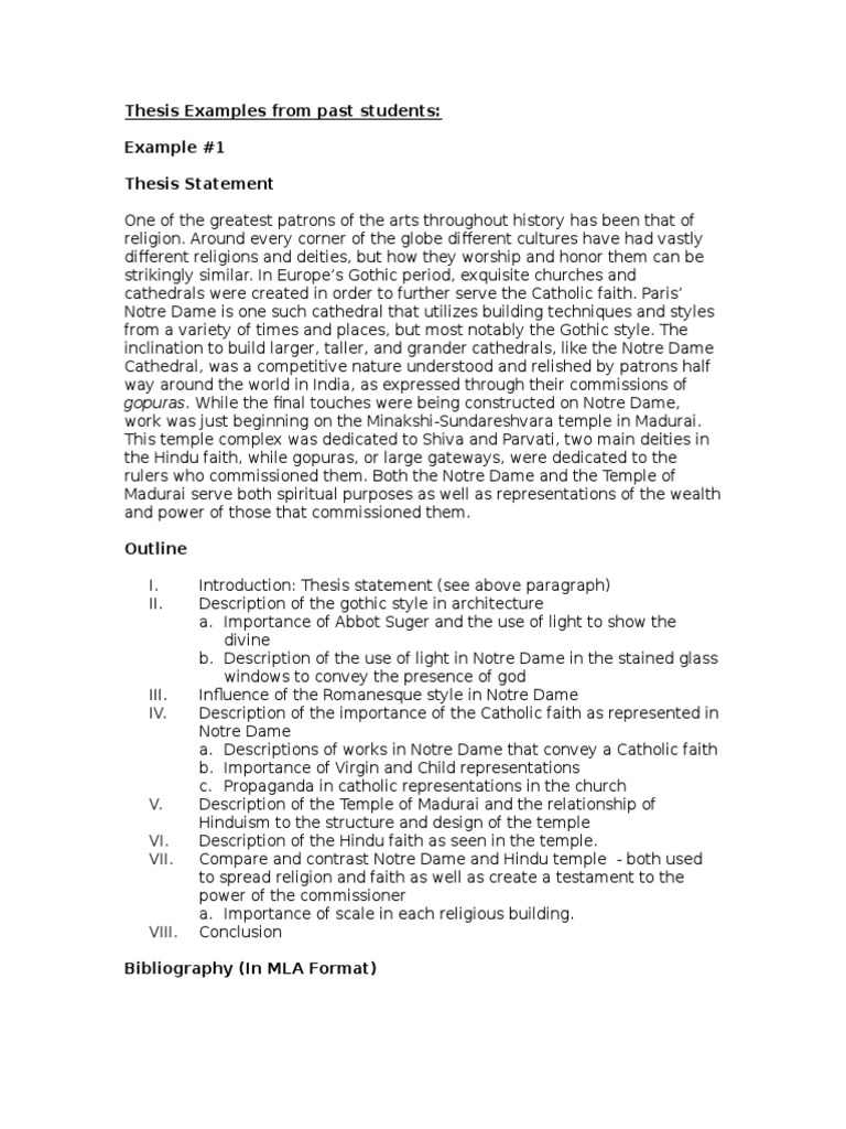 Thesis Examples From Past Students: Example #1 Thesis Statement ...