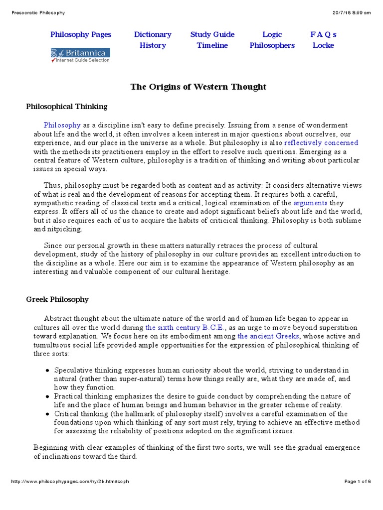 The Origins of Western Thought: Philosophy Pages Dictionary Study Guide ...