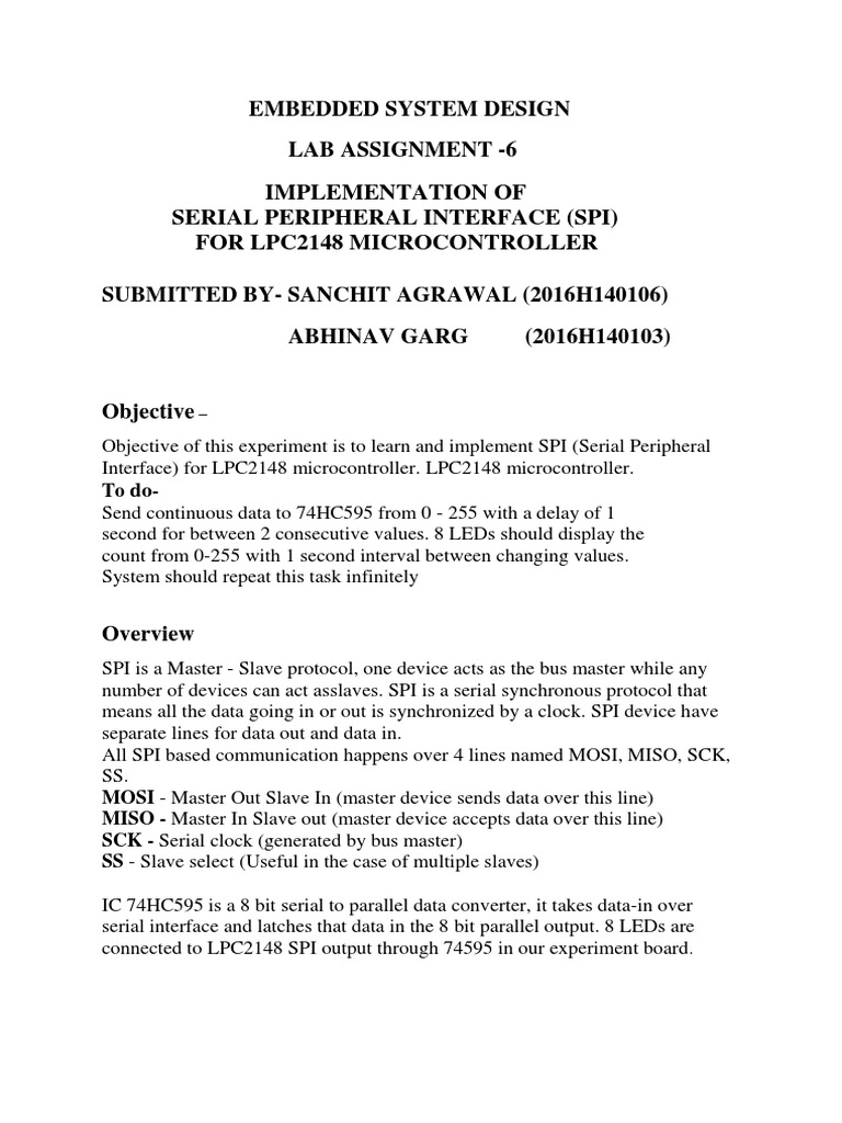 Implementation of Serial Peripheral Interface (Spi) For Lpc2148 ...