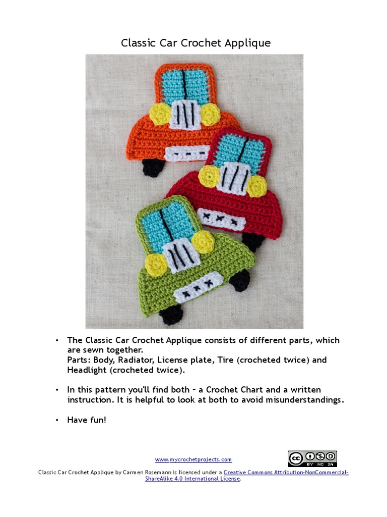 Classic Car Crochet Applique | PDF | Crochet | Motor Vehicle