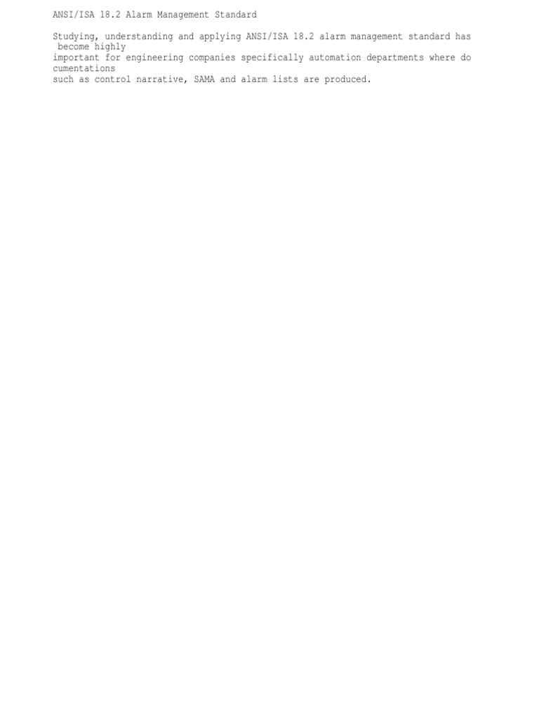 ANSI-ISA 18.2 Alarm Management Standard | PDF