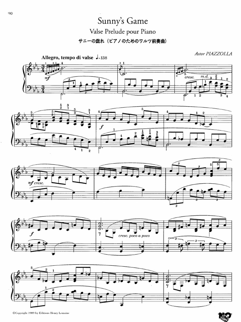 Astor Piazzolla - Sunnys Game PDF | PDF