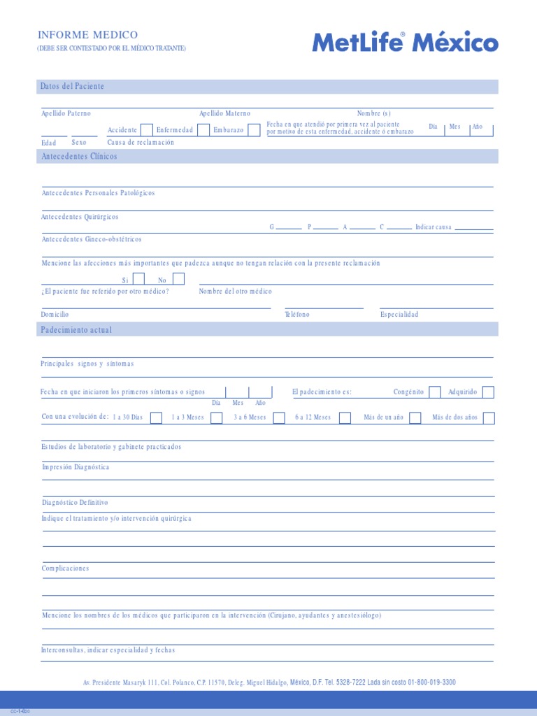 Informe Medico Metlife Mexico | Cirugía | Hospital