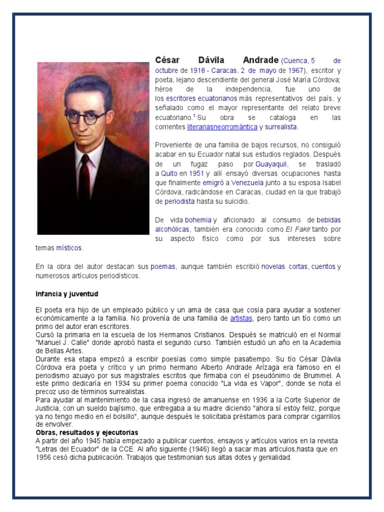 Biografía de César Dávila Andrade | PDF | Clásicos