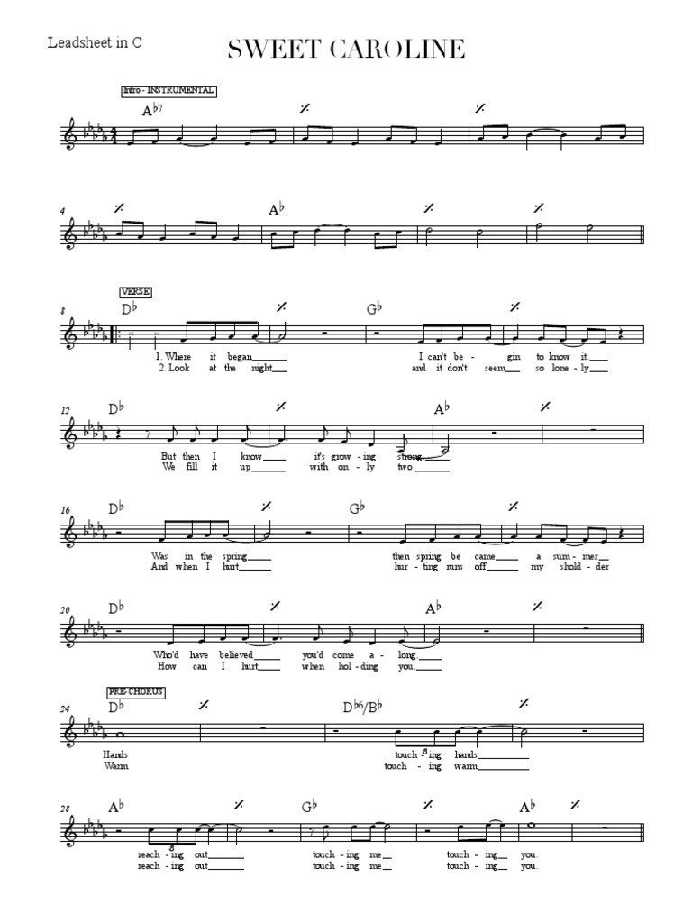 56 - Sweet Caroline Leadsheet in C | PDF