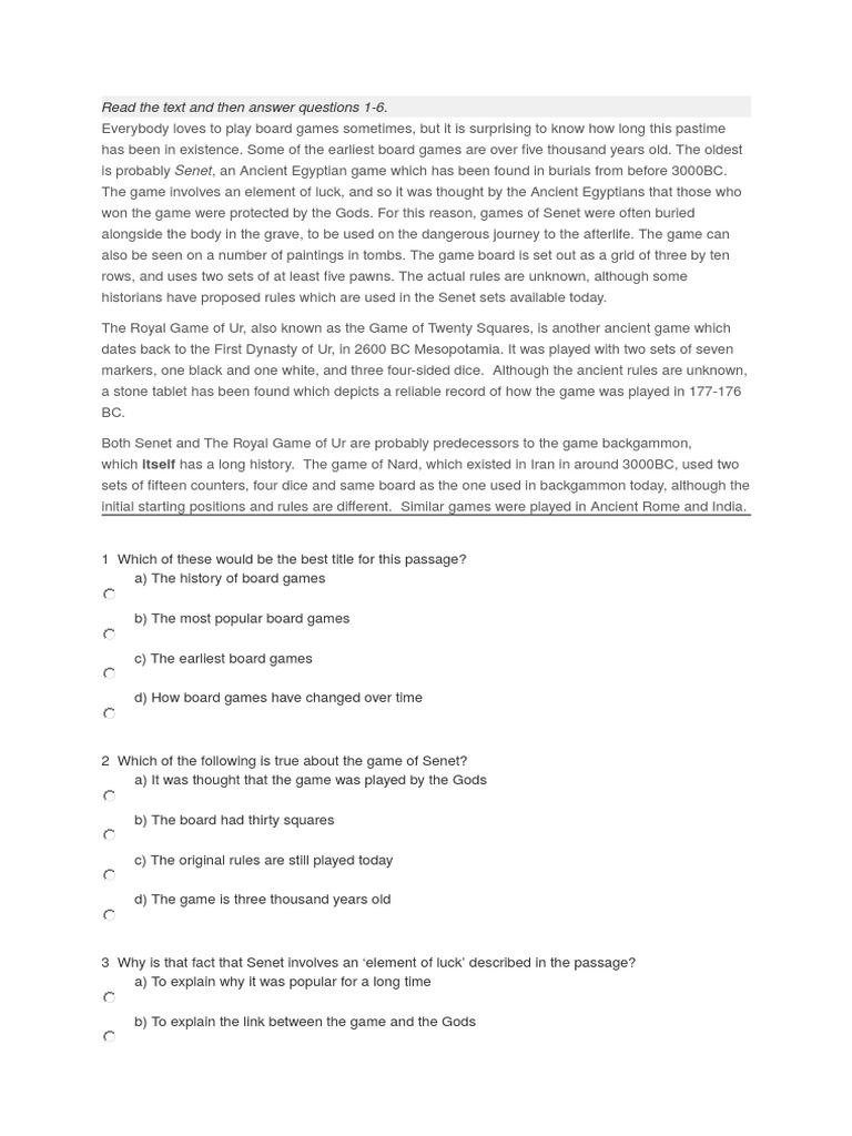 Read The Text and Then Answer Questions 1-6 | PDF | Ur | Dice