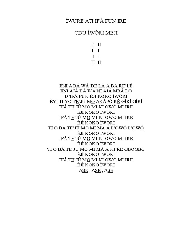 Ìwúre Ati Ifá Fun Ire | PDF