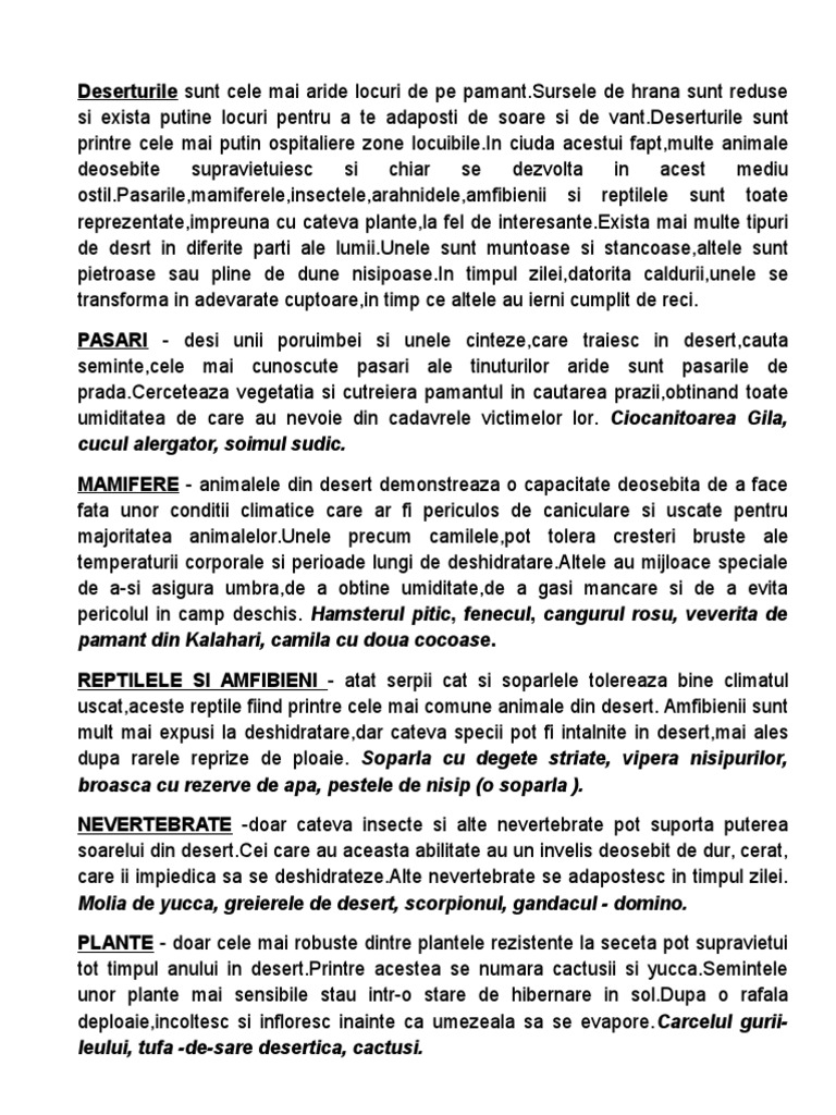 Animale Pasari Desert | PDF