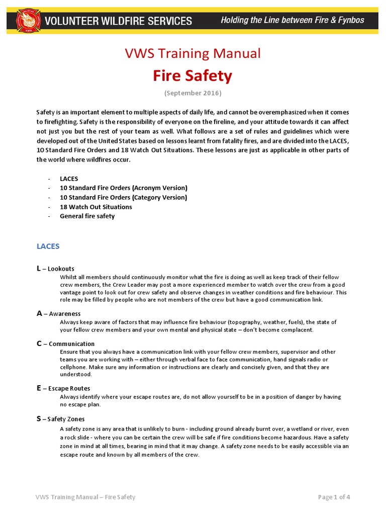 VWS Training Manual - Fire Safety (Draft - Sept 2016) | PDF ...