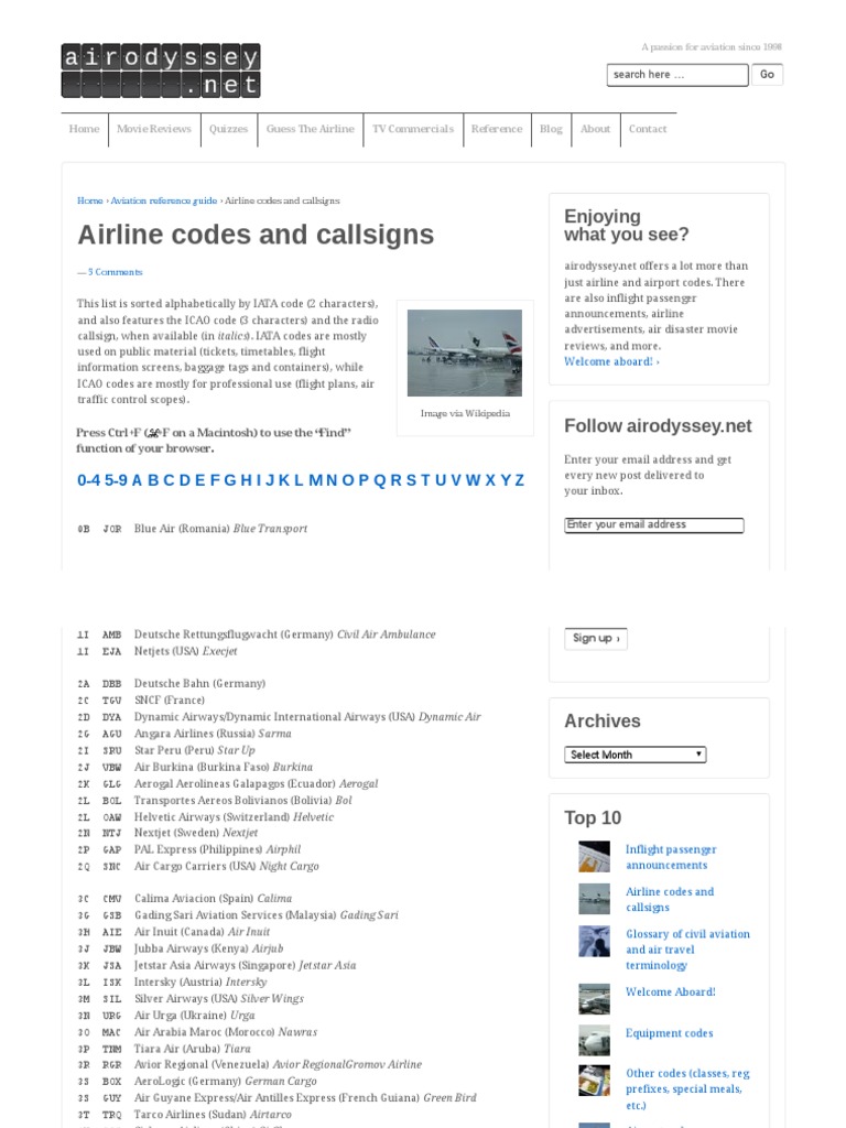 Airline Codes and Callsigns - Airodyssey PDF | PDF