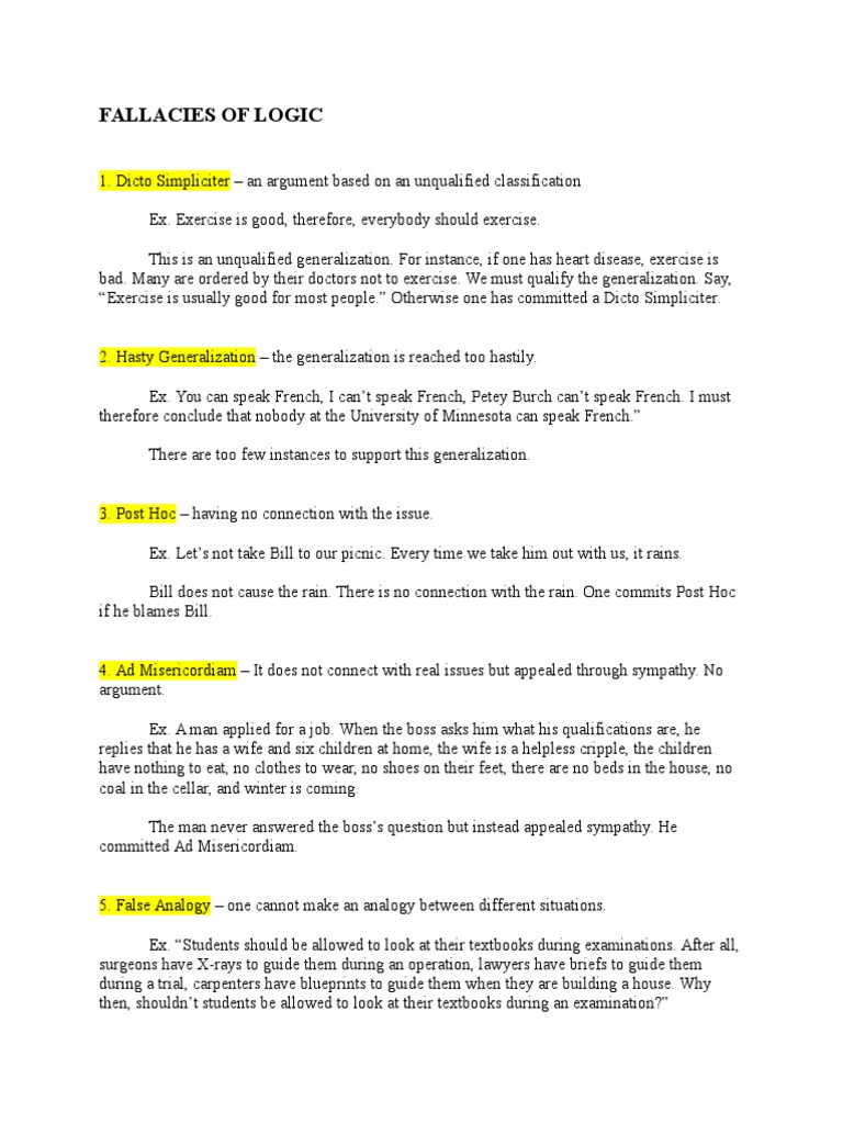 Fallacies of Logic | PDF | Fallacy | Argument