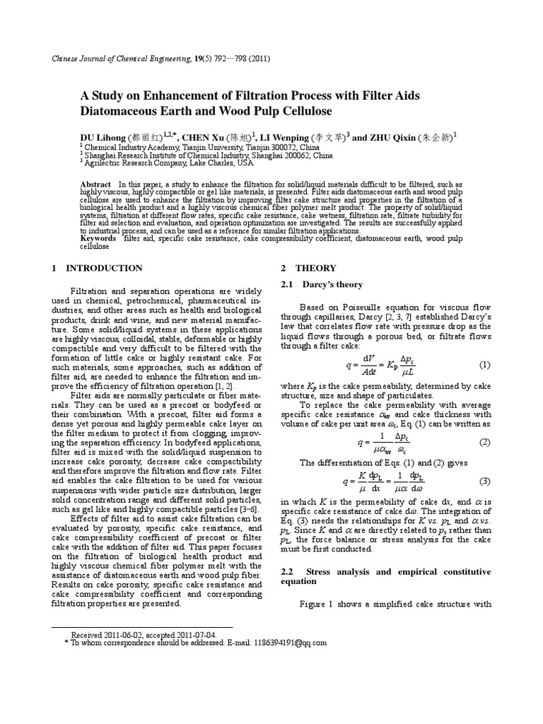 A Study On Enhancement of Filtration Process With Filter Aids ...