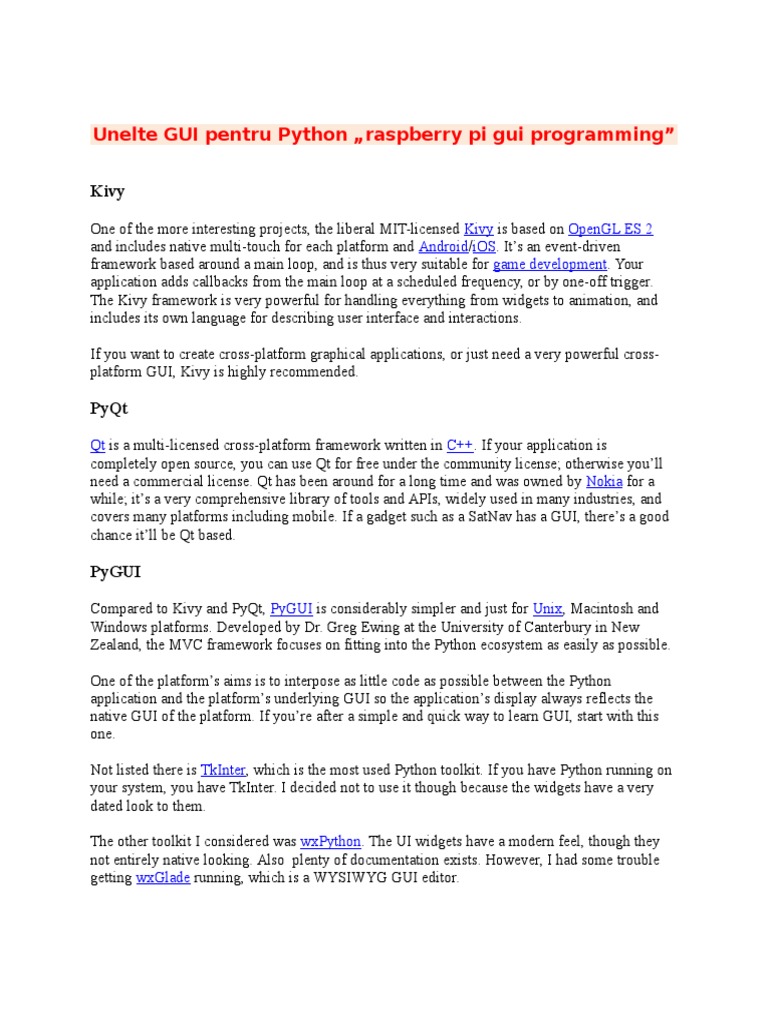 Gui For Raspberry Pi Python Pdf Graphical User Interfaces System Software