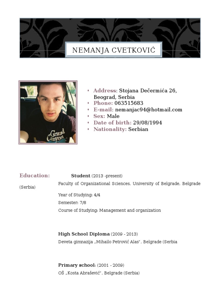 Nemanja Cvetkovic CV1 | PDF