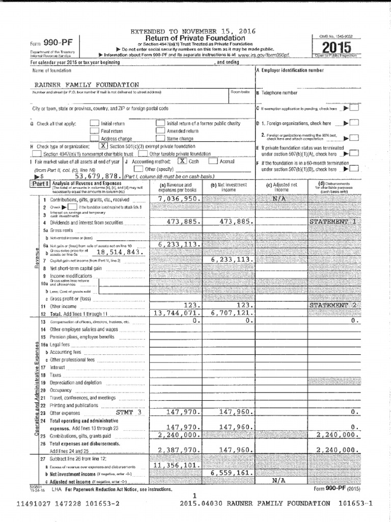 Rauner Family Foundation 2015 Tax Return | PDF