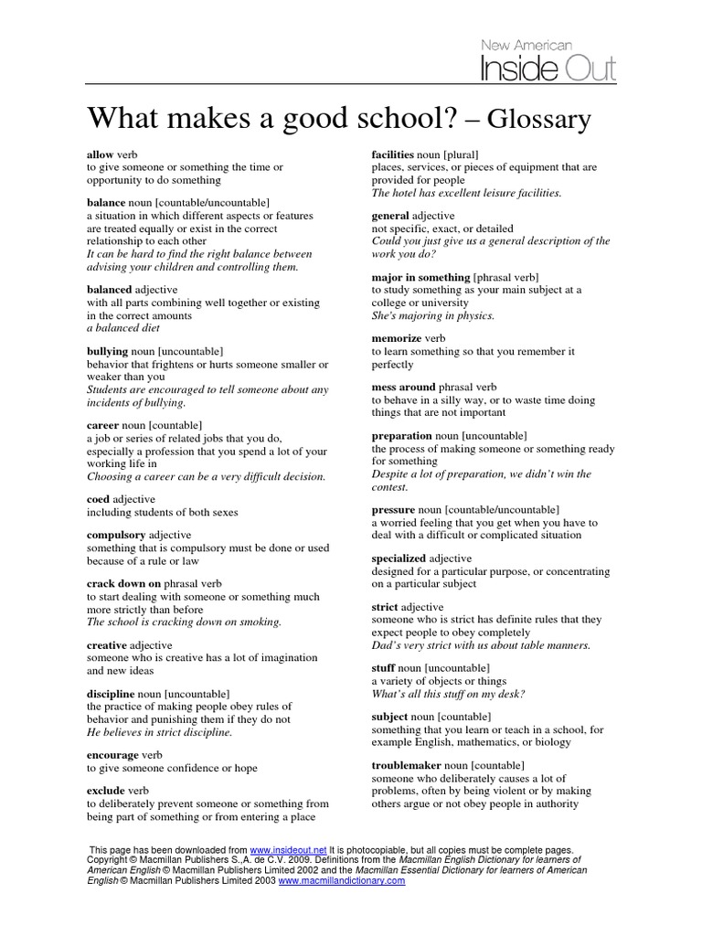 What Makes A Good School - Glossary | PDF | Noun | Verb