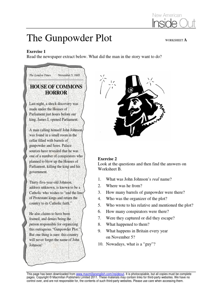 The Gunpowder Plot - Worksheet PDF | Download Free PDF | Guy Fawkes ...