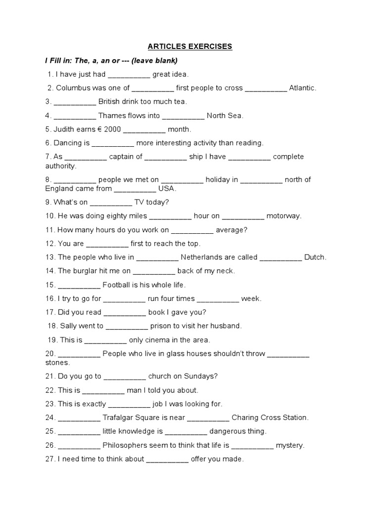 Articles Exercises | PDF