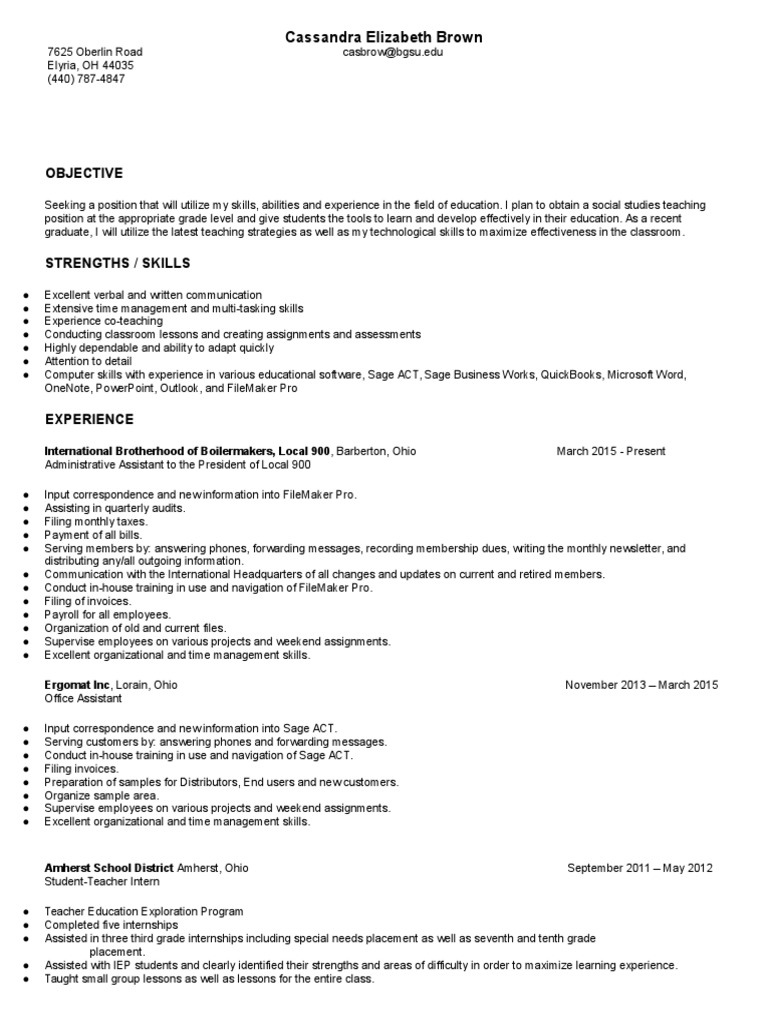 Cassandra Brown Resume 2016 Education | PDF | Internship | Job Hunting