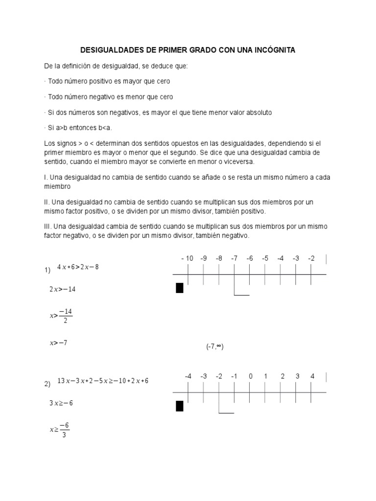 Desigualdades de Primer y Segundo Grado Con Una Incognita | Desigualdad ...