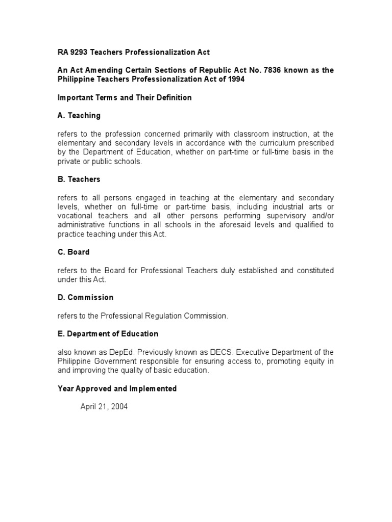 Ra 9293 | PDF | Academic Degree | Licensure