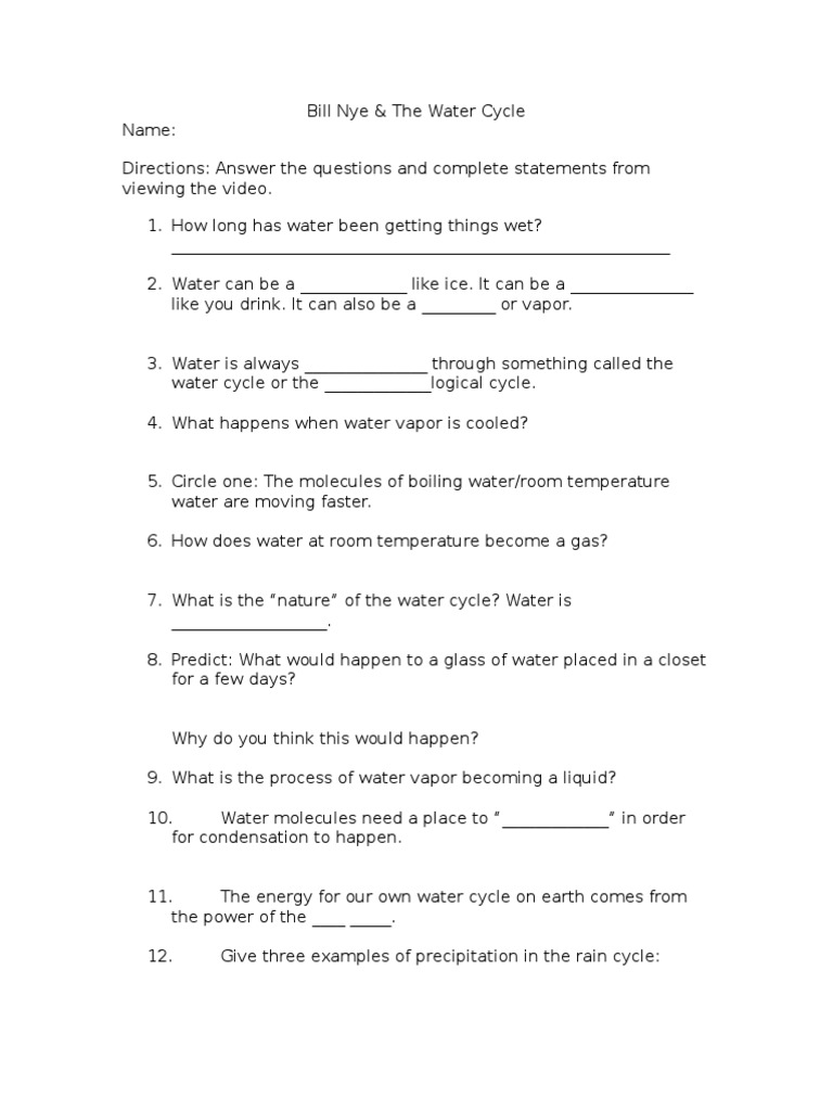 Bill Nye Student Worksheet | PDF | Science & Mathematics