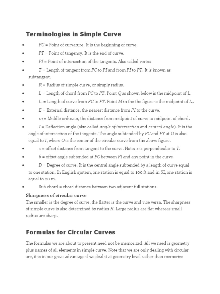 Terminologies in Simple Curve | PDF | Angle | Tangent
