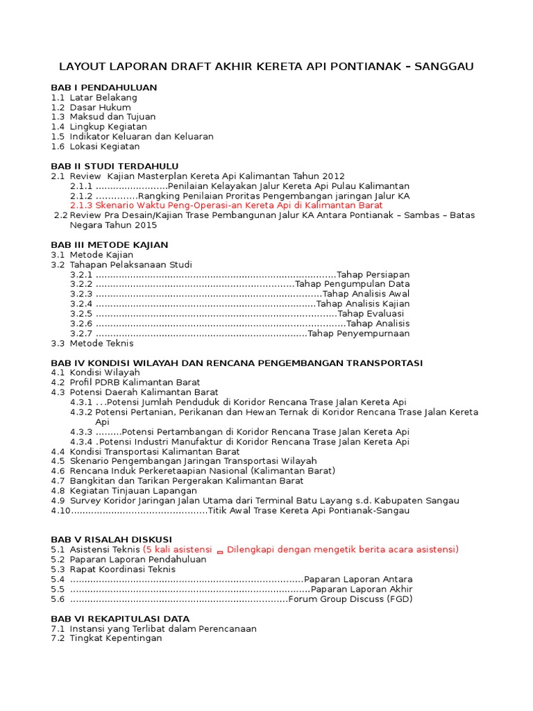 Layout Draft Laporan Akhir KA Pontianak-Sanggau | PDF
