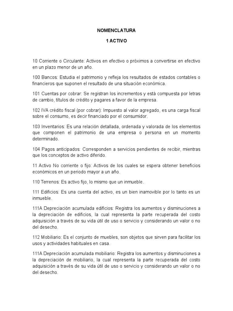 Nomenclatura de Cuentas Contables y Sus Codigos | PDF | Contabilidad ...