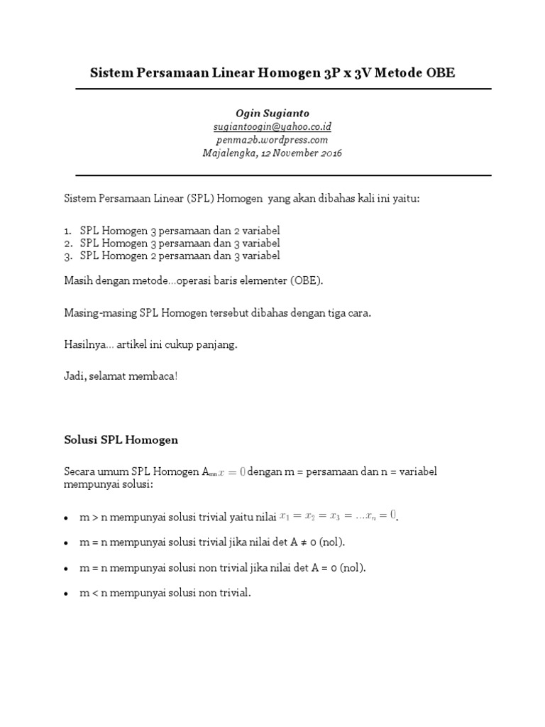 Sistem Persamaan Linear Homogen 3P X 3V Metode PDF | PDF | Seni ...