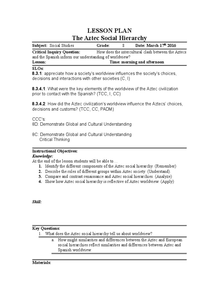 Lesson Plan - Aztec Social Hierarchy | PDF | Hierarchy | World View