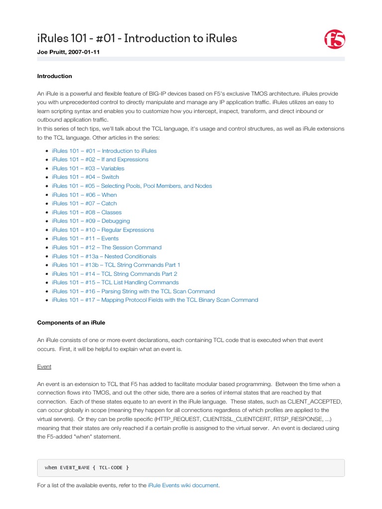 Irules 101 01 Introduction to Irules | Hypertext Transfer Protocol | Software Engineering