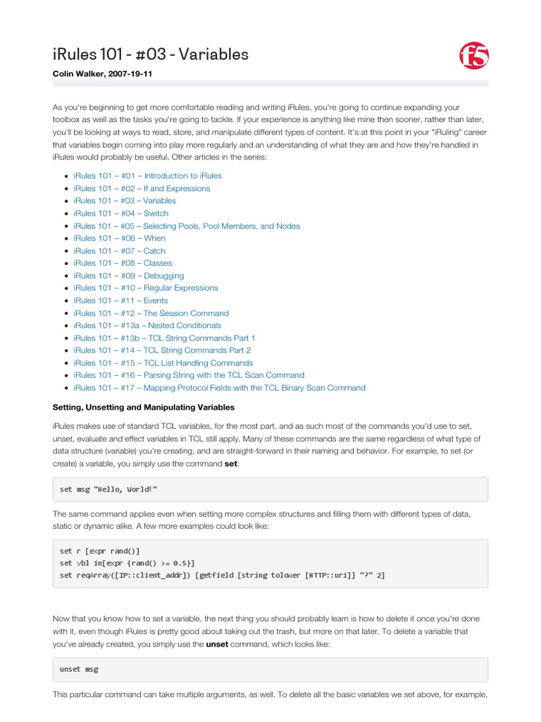 Irules 101 03 Variables | PDF | Variable (Computer Science) | Scope (Computer Science)