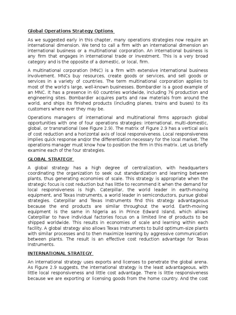 Global Operations Strategy Types | PDF | Multinational Corporation ...