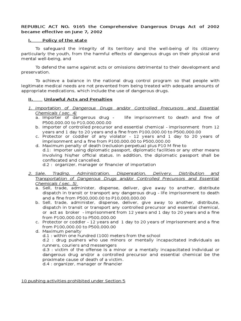 Ra 9165 Basics | Crimes | Crime & Justice