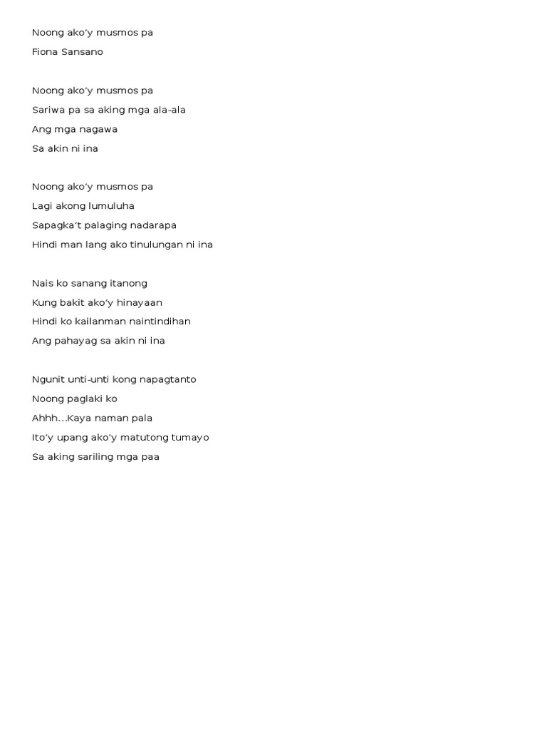 Noong Ako' Musmos Pa | PDF