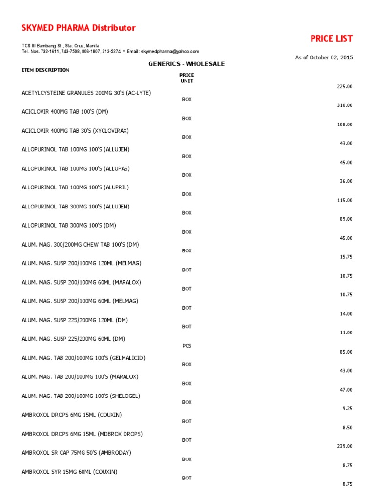 Price Master List | PDF | Drugs | World Health Organization