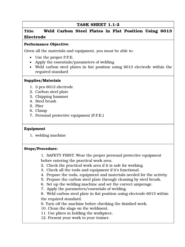 Task Sheet 1 | PDF | Metal Fabrication | Welding