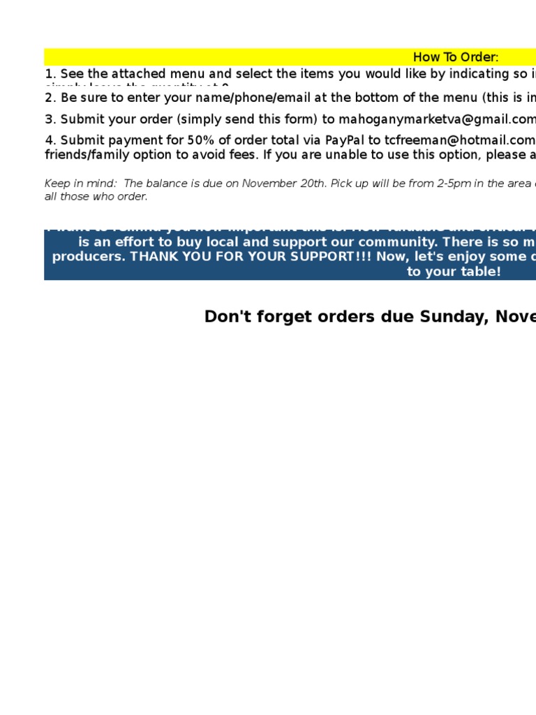 Local Produce Order Instructions | PDF | Dill | Salad