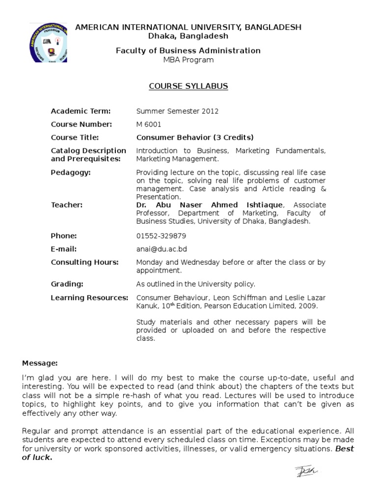 MBA Consumer Behavior Syllabus | PDF | Consumer Behaviour | Power ...