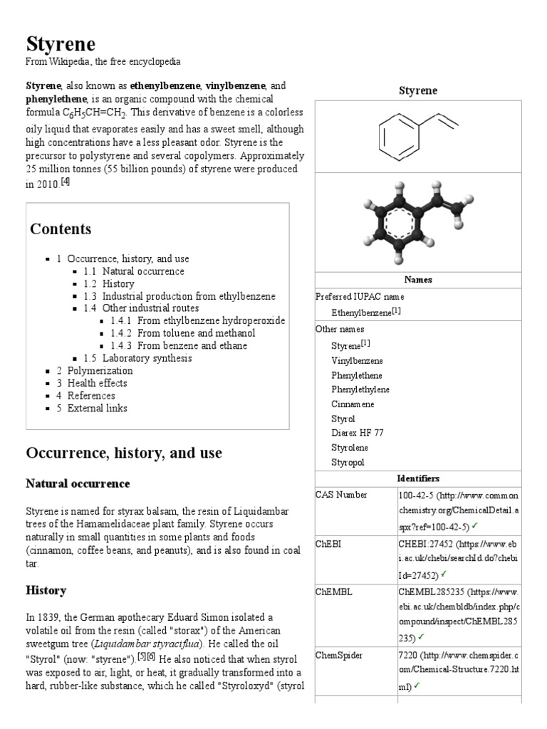 Styrene - Wikipedia, The Free Encyclopedia | PDF | Chemical Substances ...