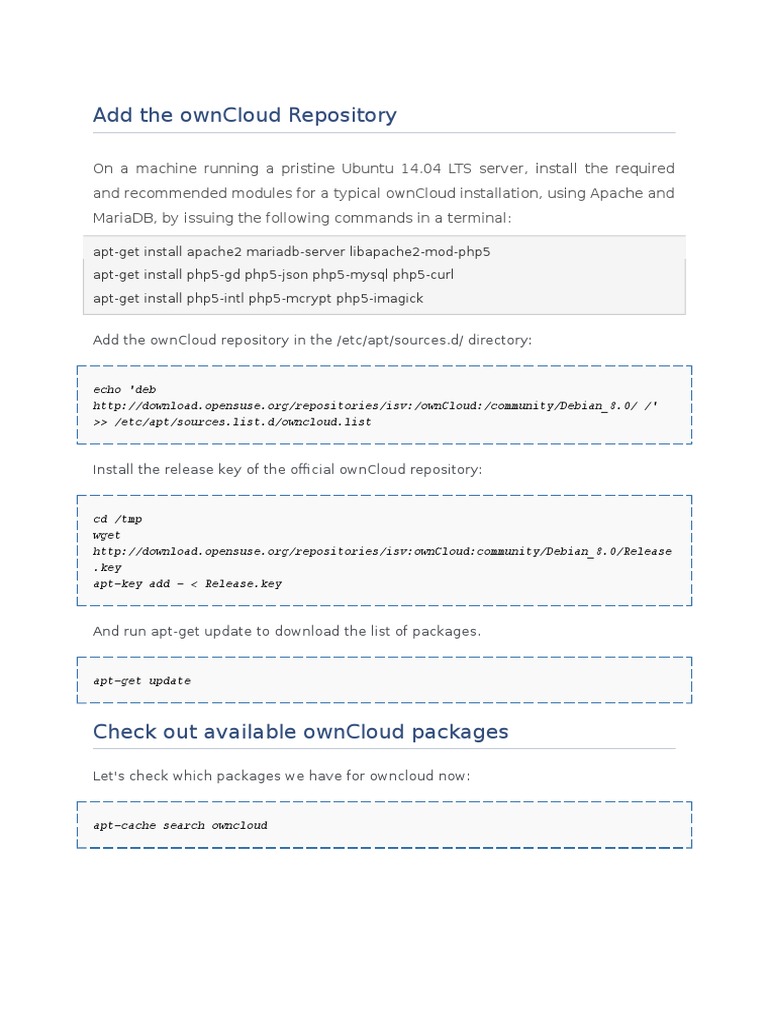 Manual OwnCloud | PDF | Advanced Packaging Tool | My Sql