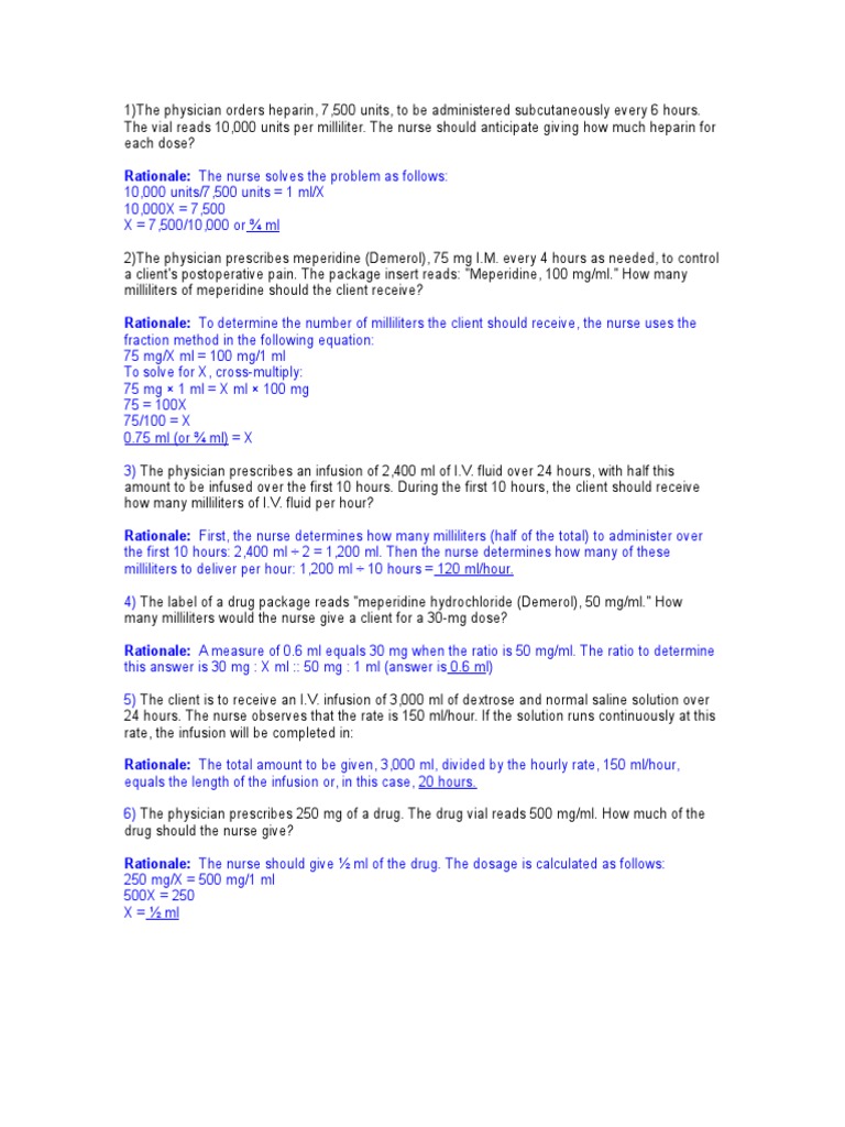 NCLEX Drugs Calculation | PDF | Intravenous Therapy | Pound (Mass)
