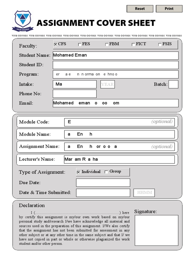 Assignment Cover Sheet | PDF