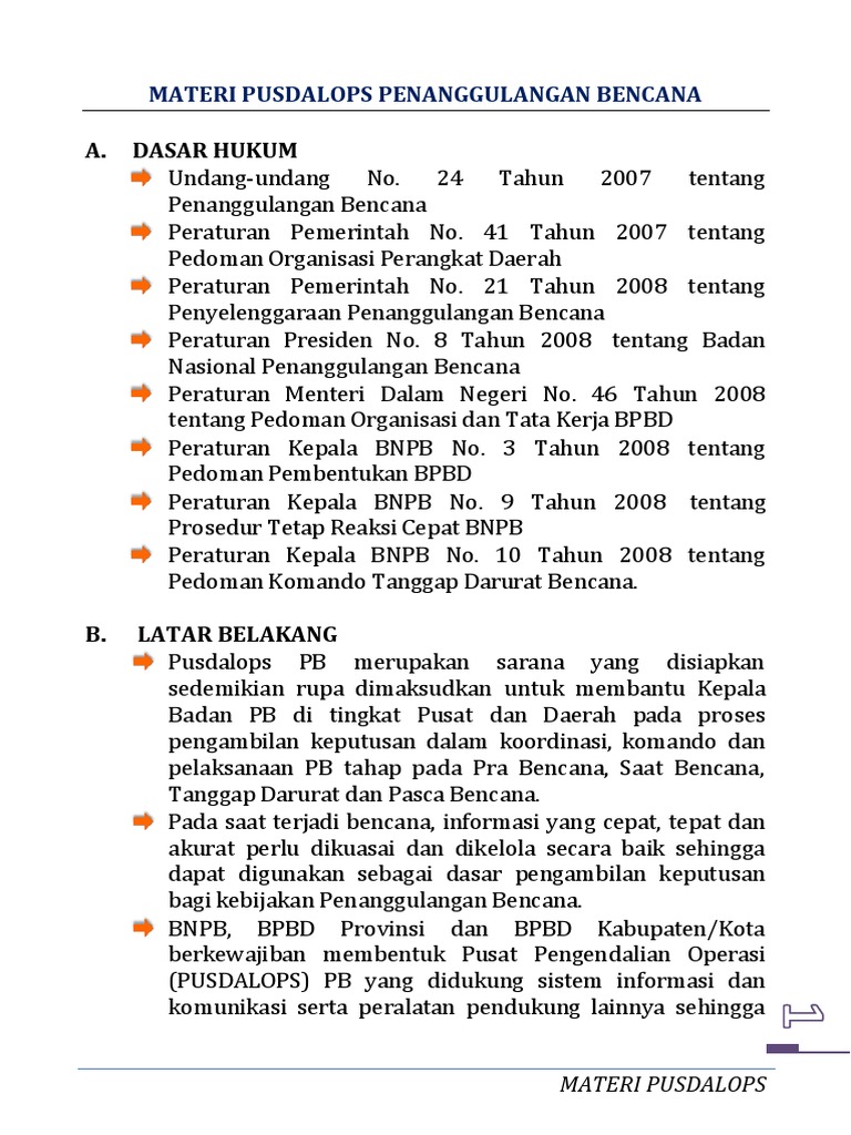 Materi Pusdalops Penanggulangan Bencana | PDF