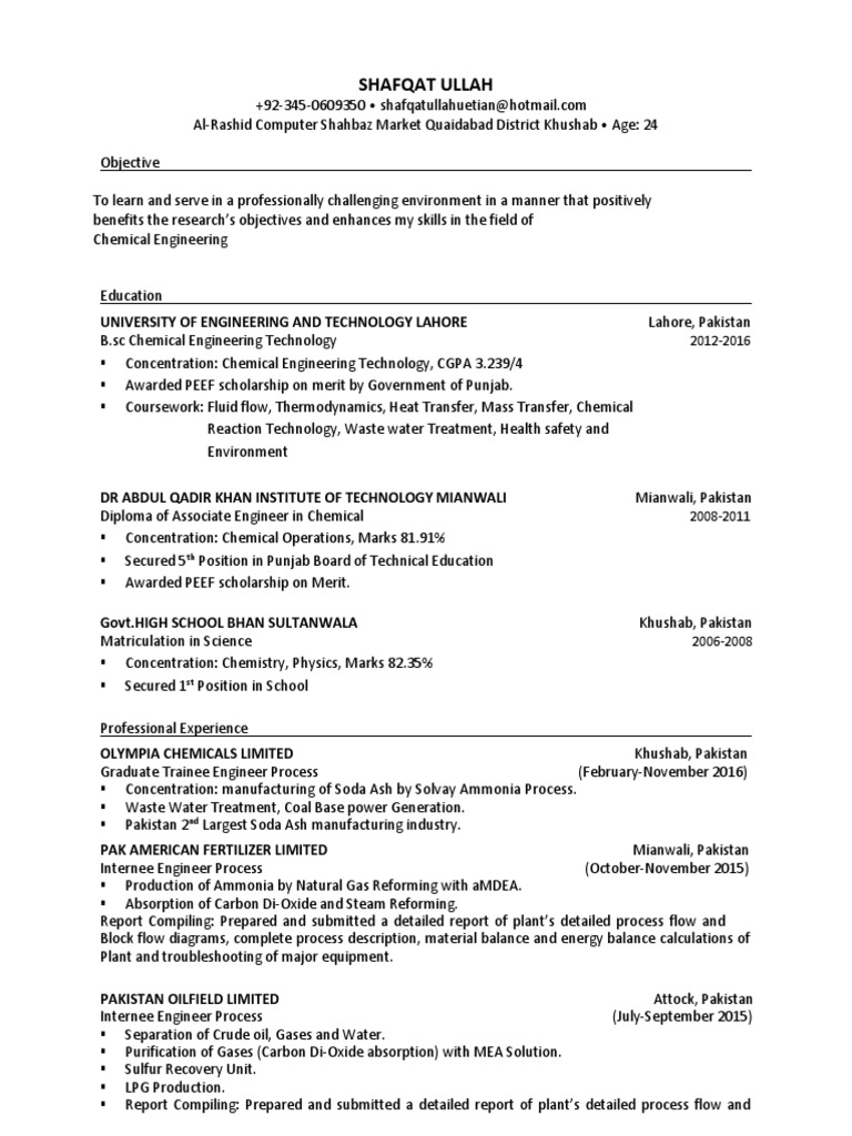 CV Shafqat Ullah | PDF | Natural Gas | Coal