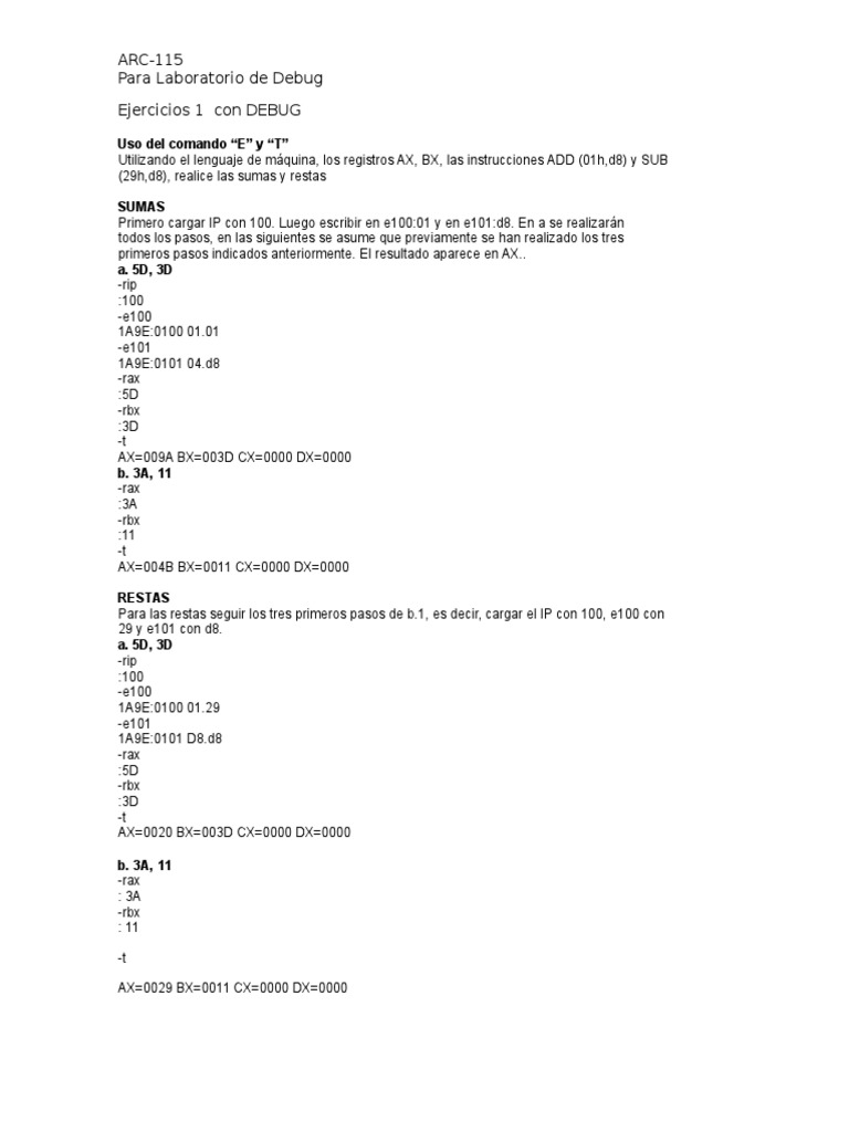 Ejercicios Con DEBUG | PDF
